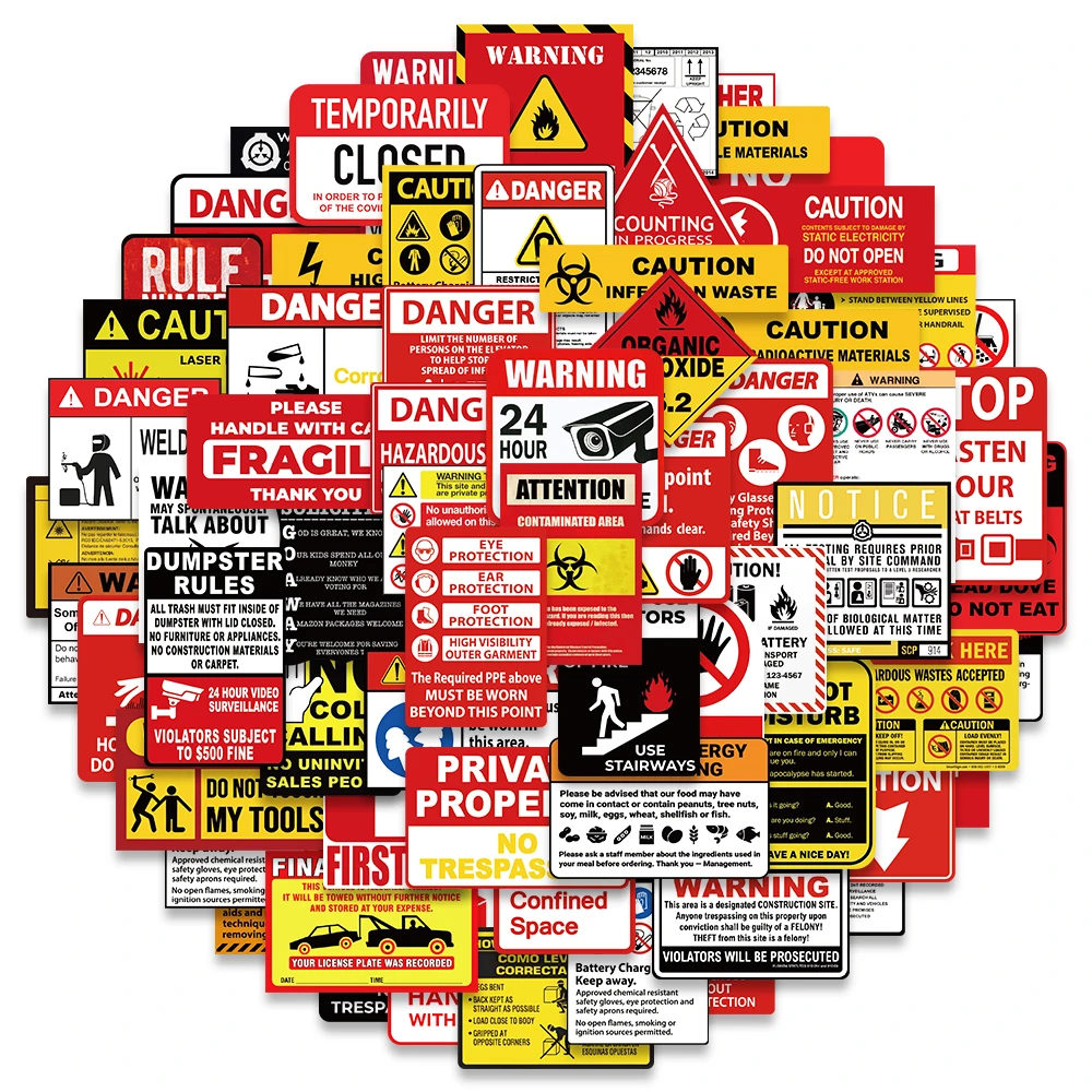 10/30/75PCS Red Warning Sign Graffiti Stickers For Skateboard Guitar ...