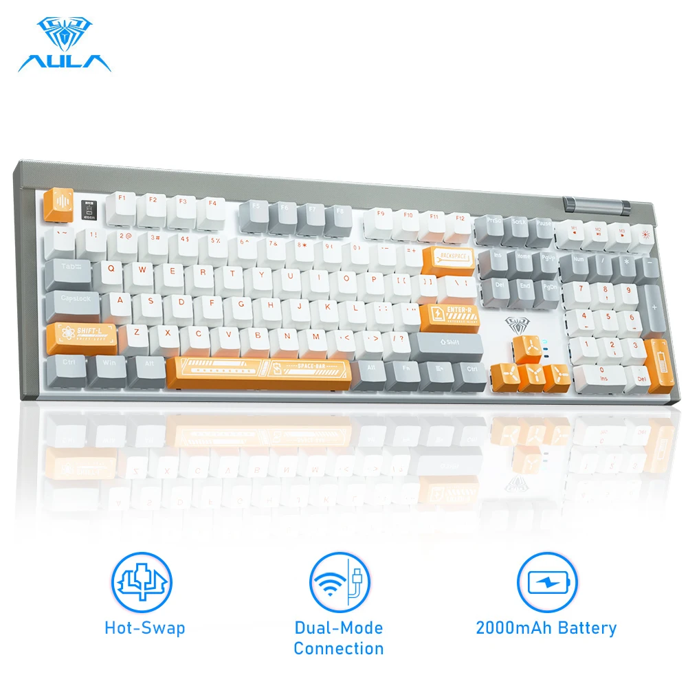 Aula F3050 2.4g+wired Dual Mode Hot-swappable 108 Key Gaming Mechanical ...