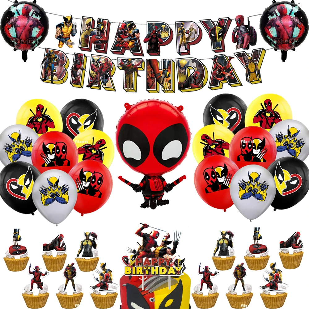 Decoração de Festa Temática: Balões do Deadpool e Wolverine, Toppers de ...