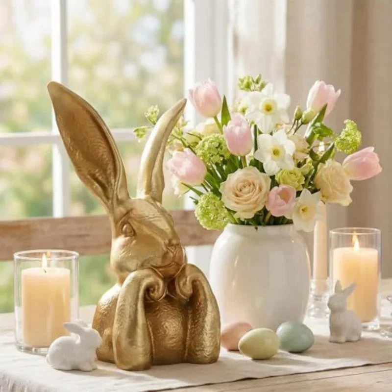 Figuras de Conejito de Pascua, Estatua de Conejo Dorado Rezando, Conejo ...