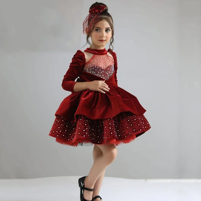 Eightree 2025 Baby Flower Girl Dresses Tulle Beadings Velvet Long ...
