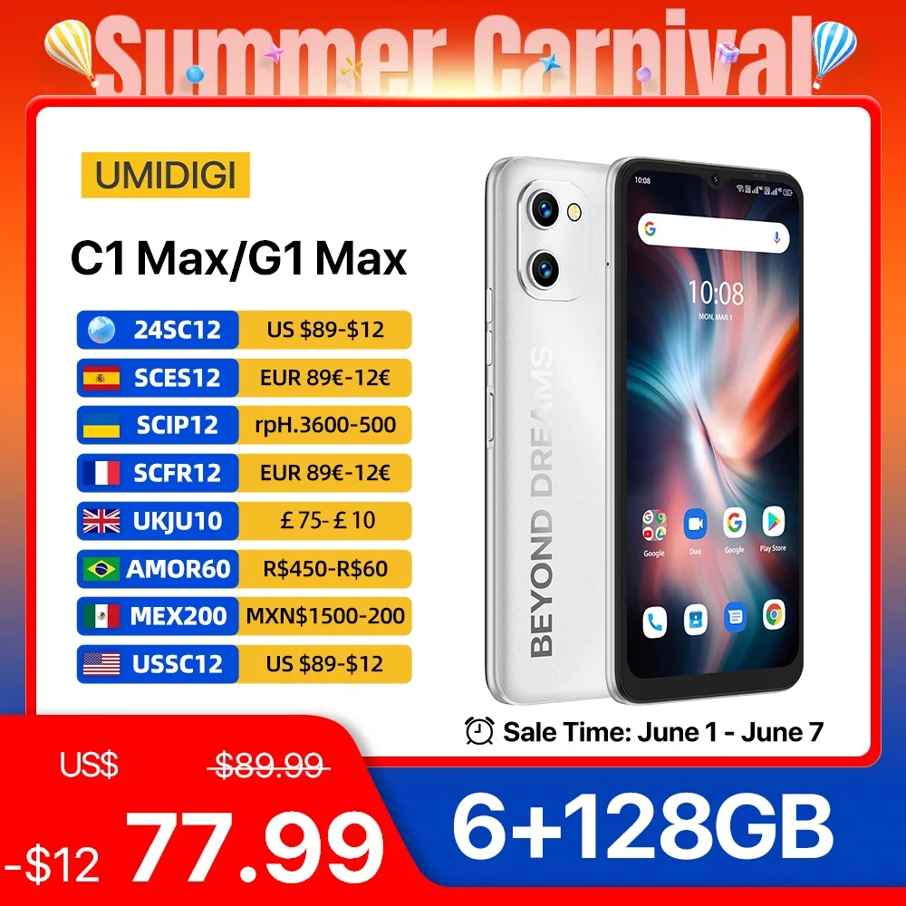 In-Stock-UMIDIGI-C1-G1-Max-Smartphone-Unisoc-T610-Octa-Core-6GB-128GB ...