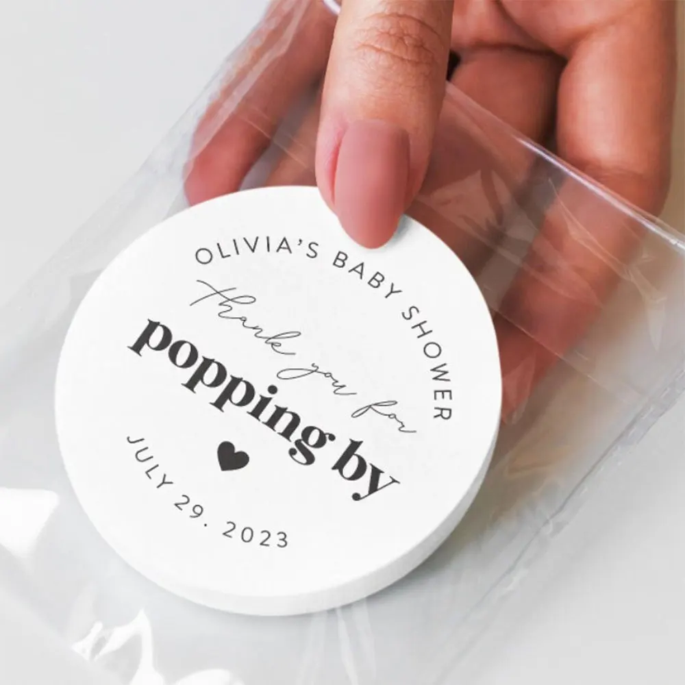 Personalized-Thank-You-for-Popping-By-Stickers-Baby-Shower-Round-Favor ...