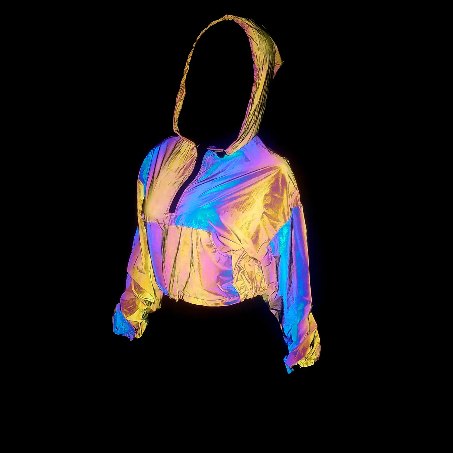 Colorful Reflective Cropped Jacket Women Fashion Pink Yellow Pullover ...