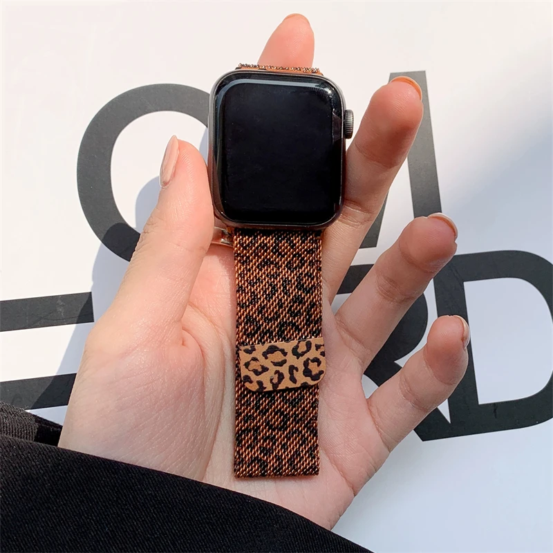 Stylish-Brown-Leopard-Print-Magnetic-Watch-Strap-For-iwatch-series-9-8 ...