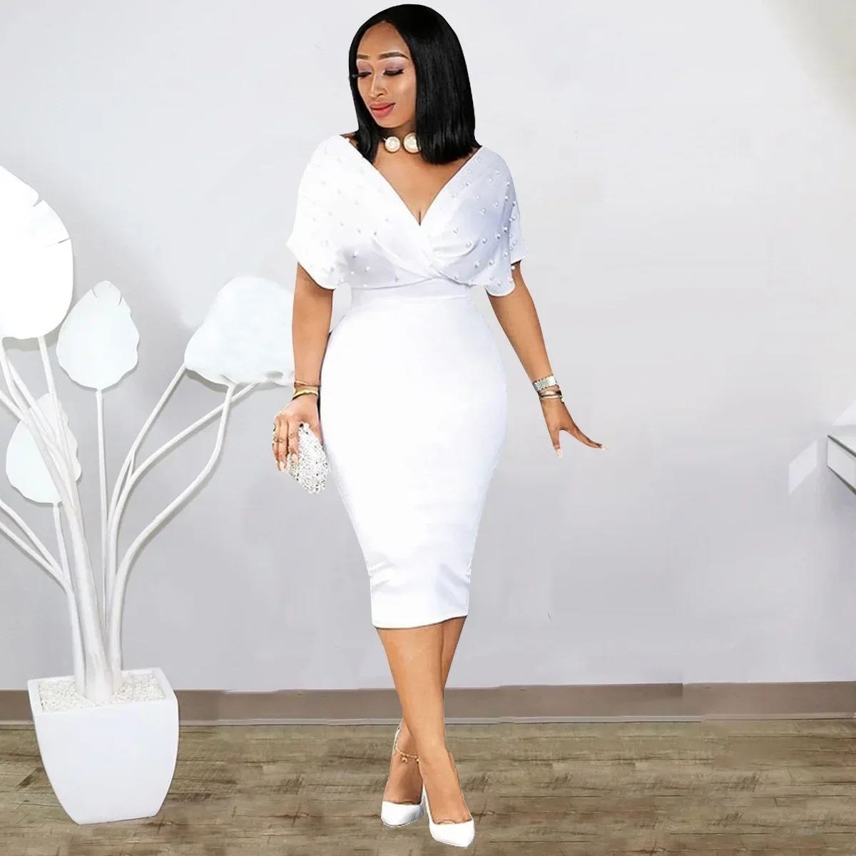 Vestido-com-decote-em-v-monocrom-tico-feminino-manga-princesa-z-per ...