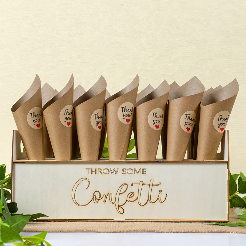 Wooden Wedding Confetti Cone Frame Tray Confetti Cones Stand Box Rustic ...