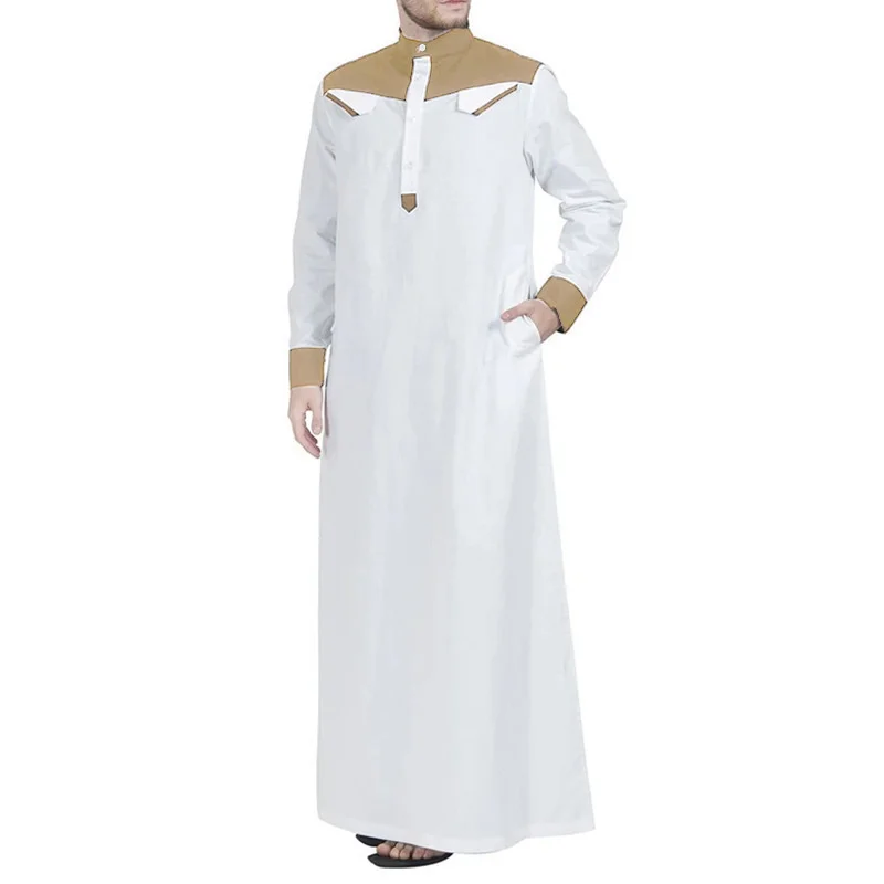 Long Abaya Ramadan Thobe for Men Muslim Stand Collar Dubai Islamic Long Sleeves Robe Kaftan ...