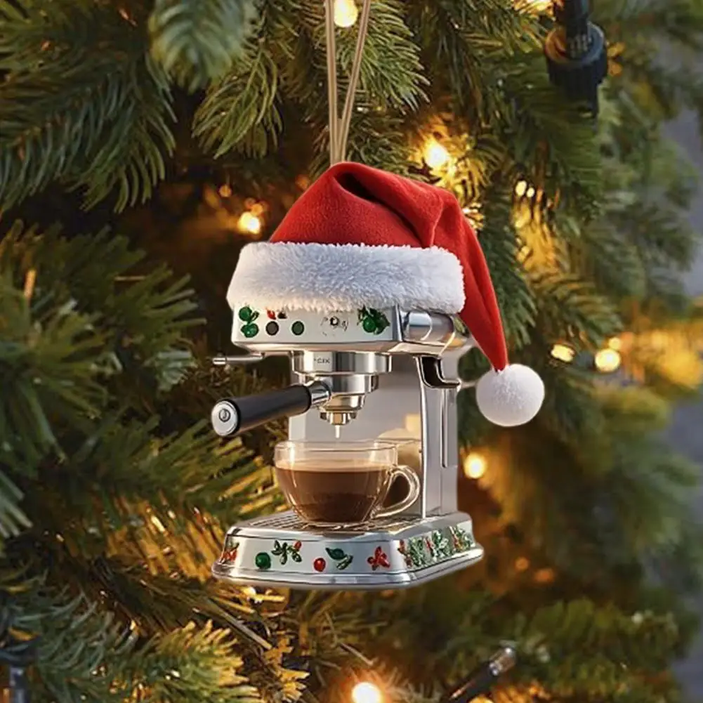 Coffee Machine Christmas Ornament Santa Hat Mini Coffee Machine Pendant ...