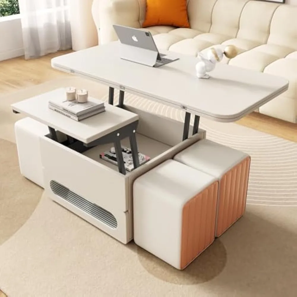 Lift-Top-Coffee-Table-Set-with-4-PU-Stools-3-in-1-Multi-Function-Center ...