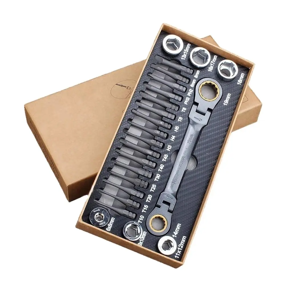 23pcs-Multifunctional-Ratchet-Spanner-Set-Flexible-Head-Ratchet-Double ...