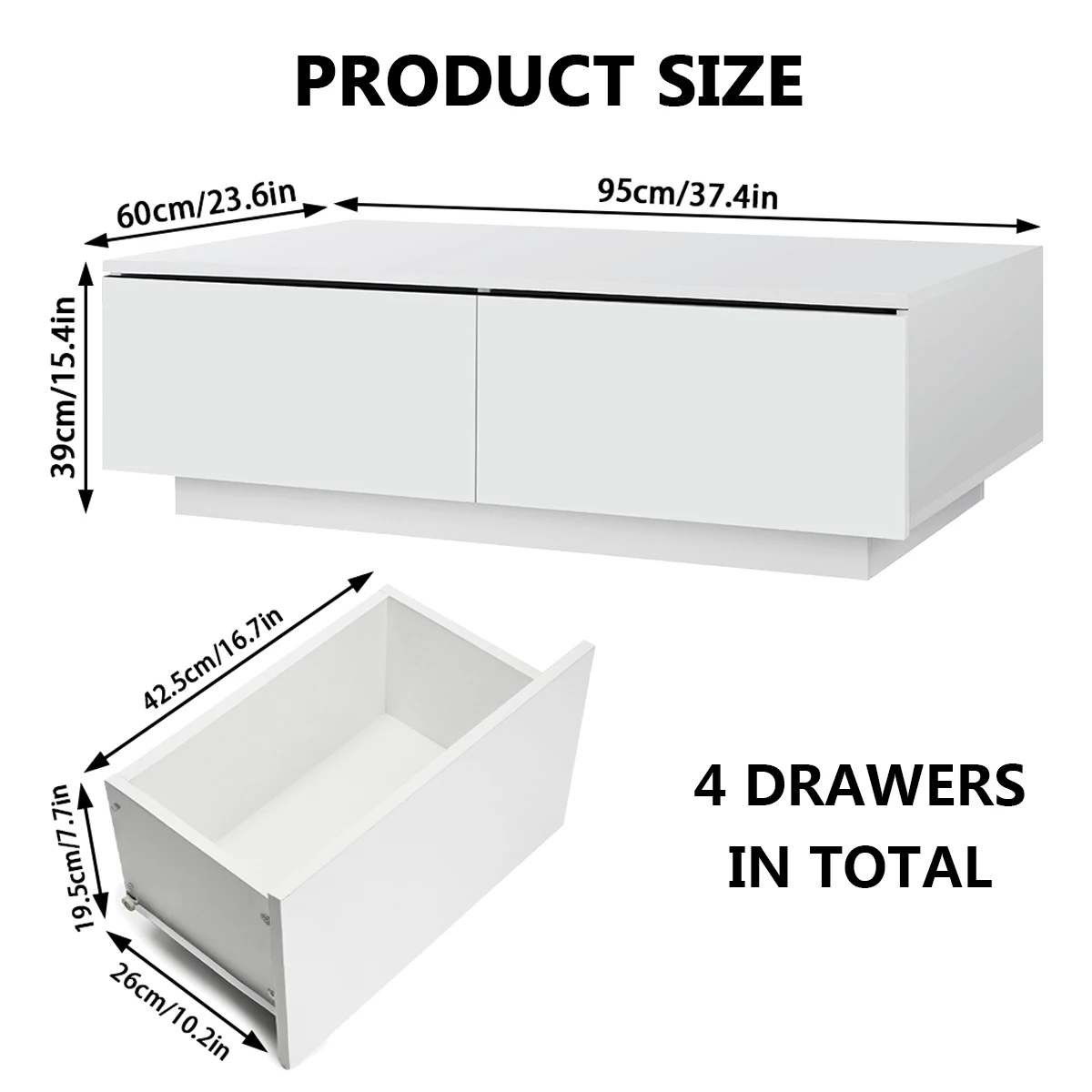 RGB LED Tea Table End Table For Home Office Coffee Table Wooden 4 ...
