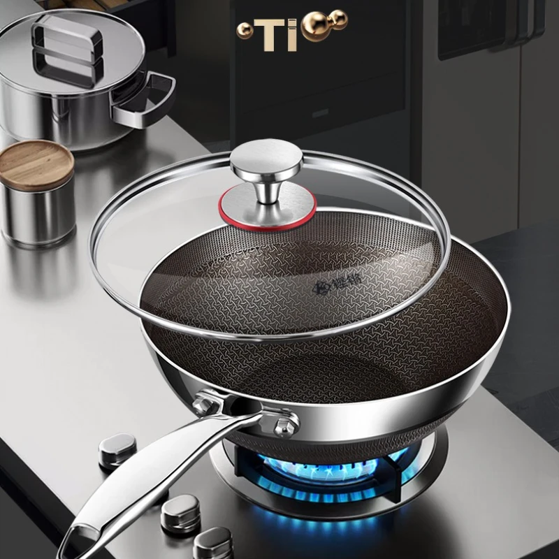 316 Stainless Steel Small Wok - Household Titanium Honeycomb Non-Stick ...