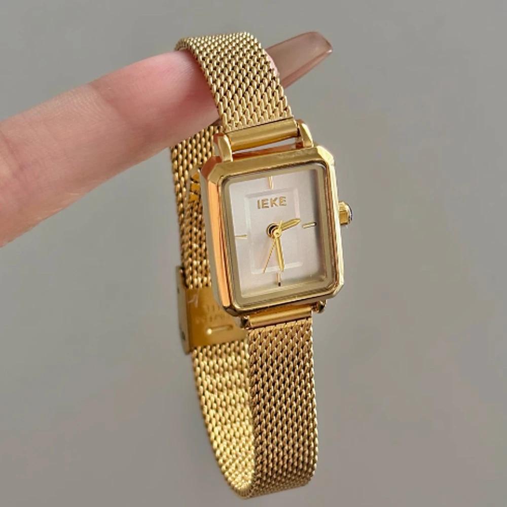 Fashion temperament minimalist luxury retro square dial with gold strap ...
