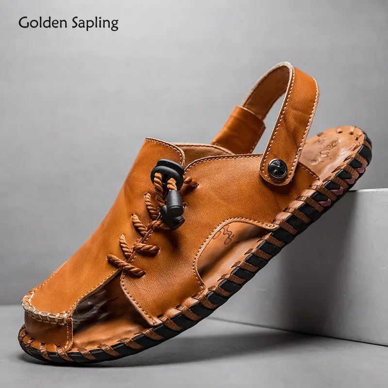 Golden Sapling Summer Men's Sandals Genuine Leather Beach Shoes for Men ...