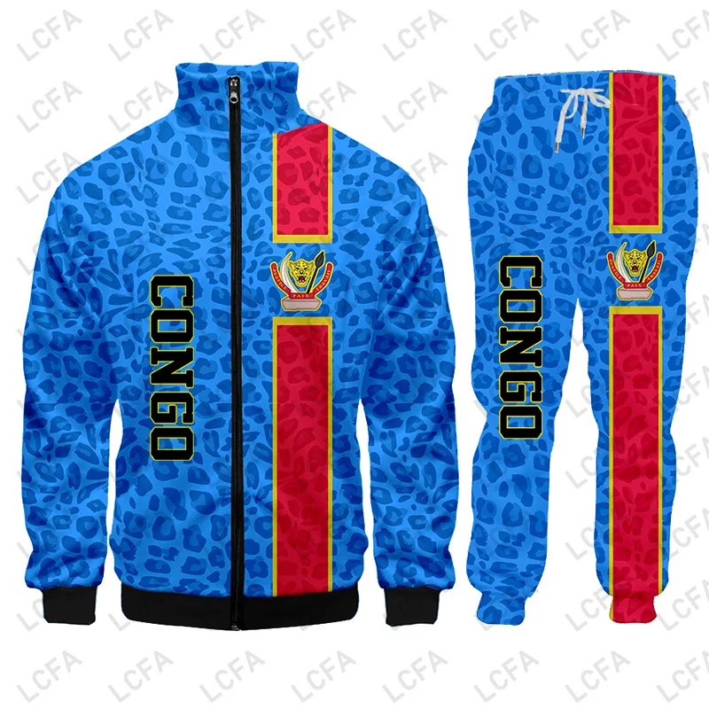 Congo Flag Hoodies Jacket Tracksuit Men 3D Printing Leopard Print ...