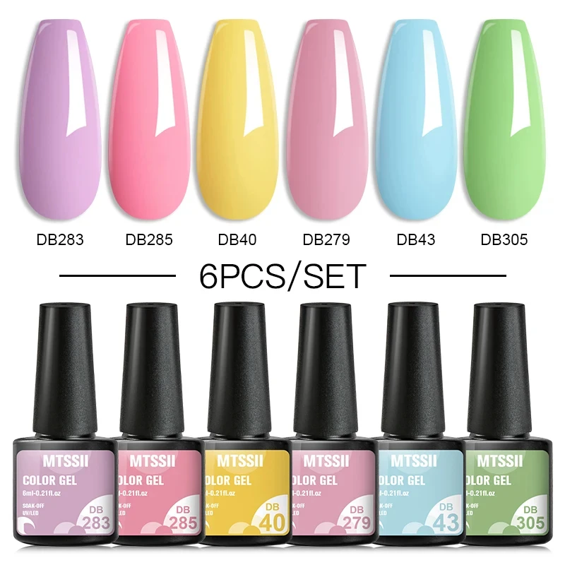 6PCS-SET-Glitter-Bright-Pink-Peach-Gel-Nail-Polish-Kit-Spring-Colorful ...