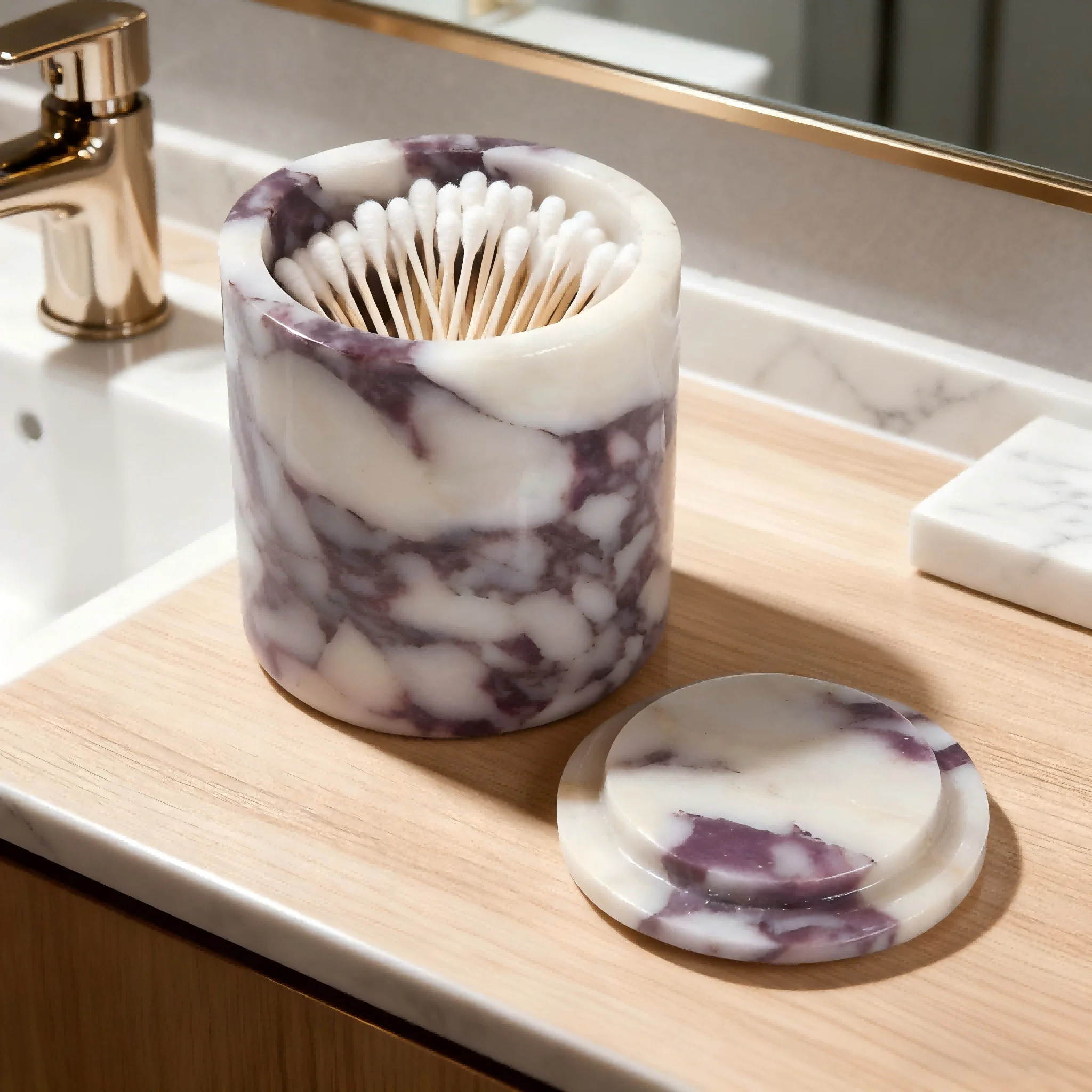 Natural Calacatta Viola Marble Storage Jar with Lid, Round Organizer ...