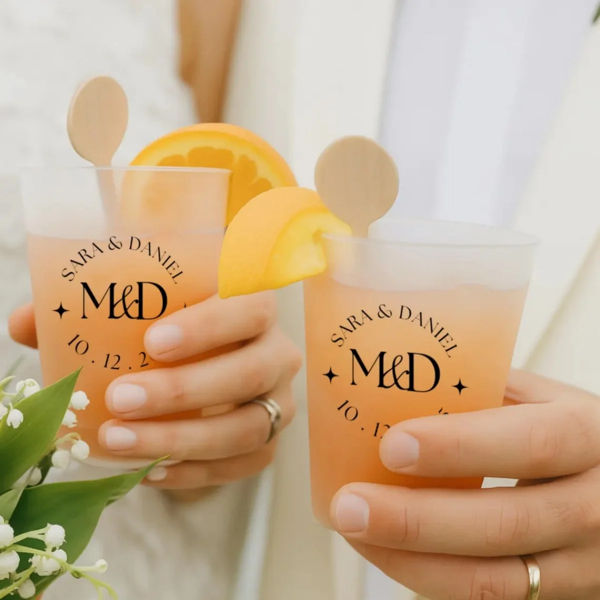 10/50 Custom Plastic Wedding Cups with Groom and Bride Names, Monogram ...