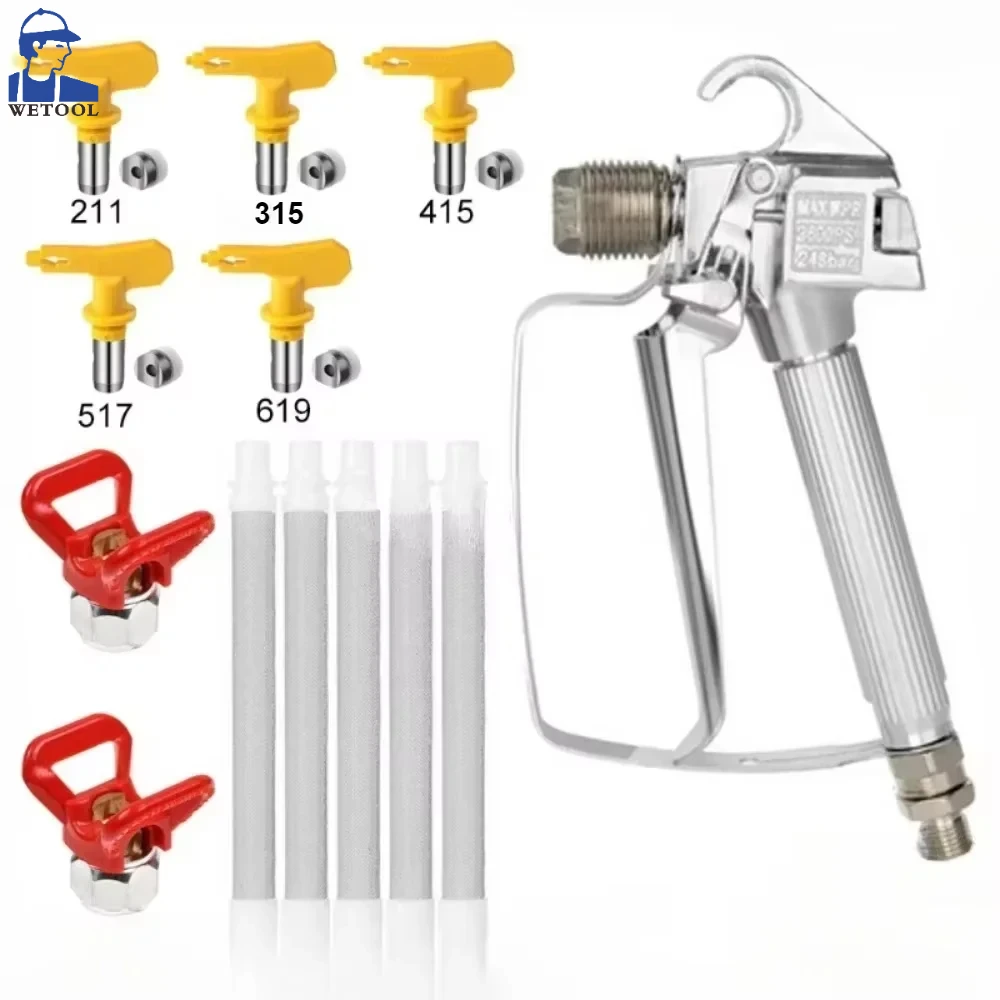Airless Paint Spray Gun High Pressure 3600 PSI with 5pcs Tip 211，315 ...