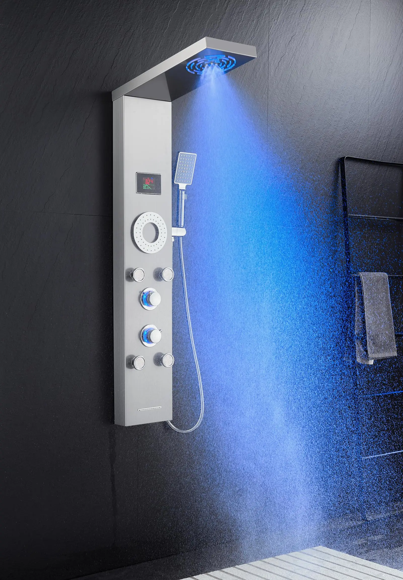 Black-Hydroelectricity-Digital-Display-Shower-Panel-Column-LED-Rain ...