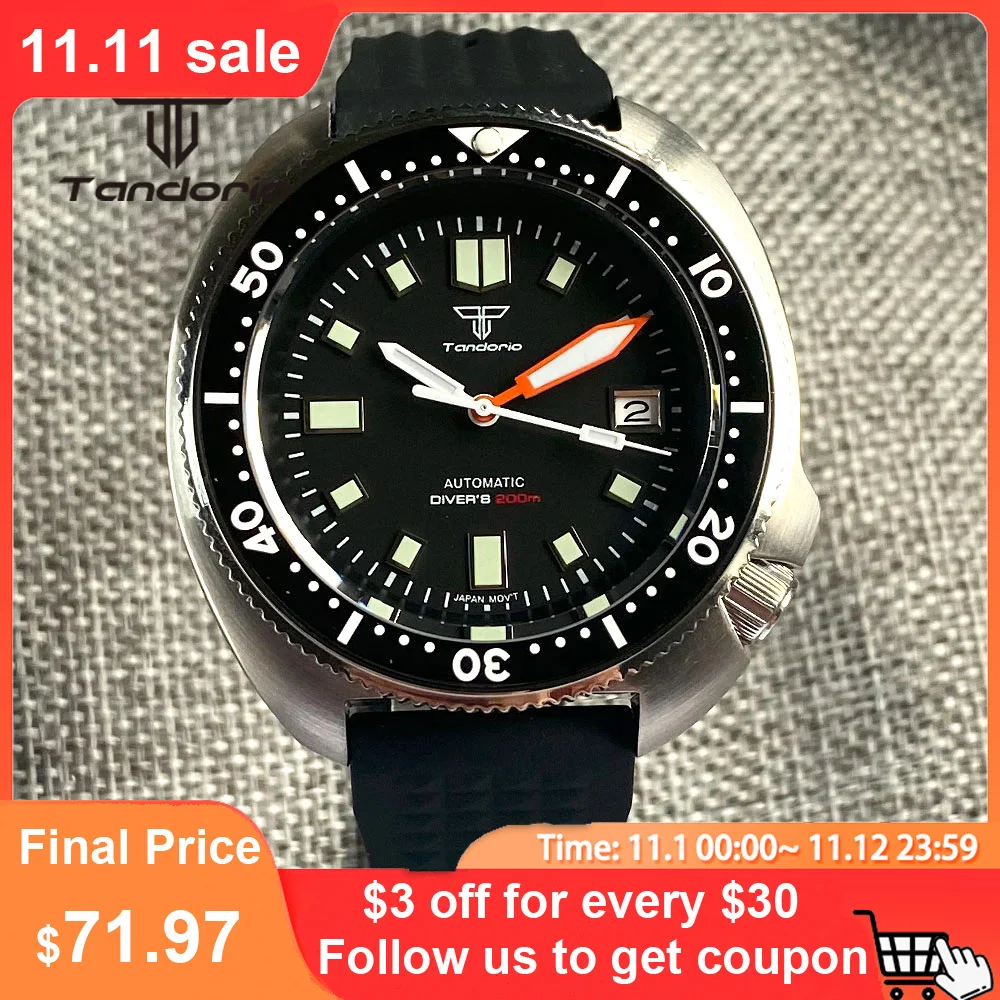 Tandorio Black Dial PT5000 NH35A 44mm 200M Mechanical Automatic Dive ...
