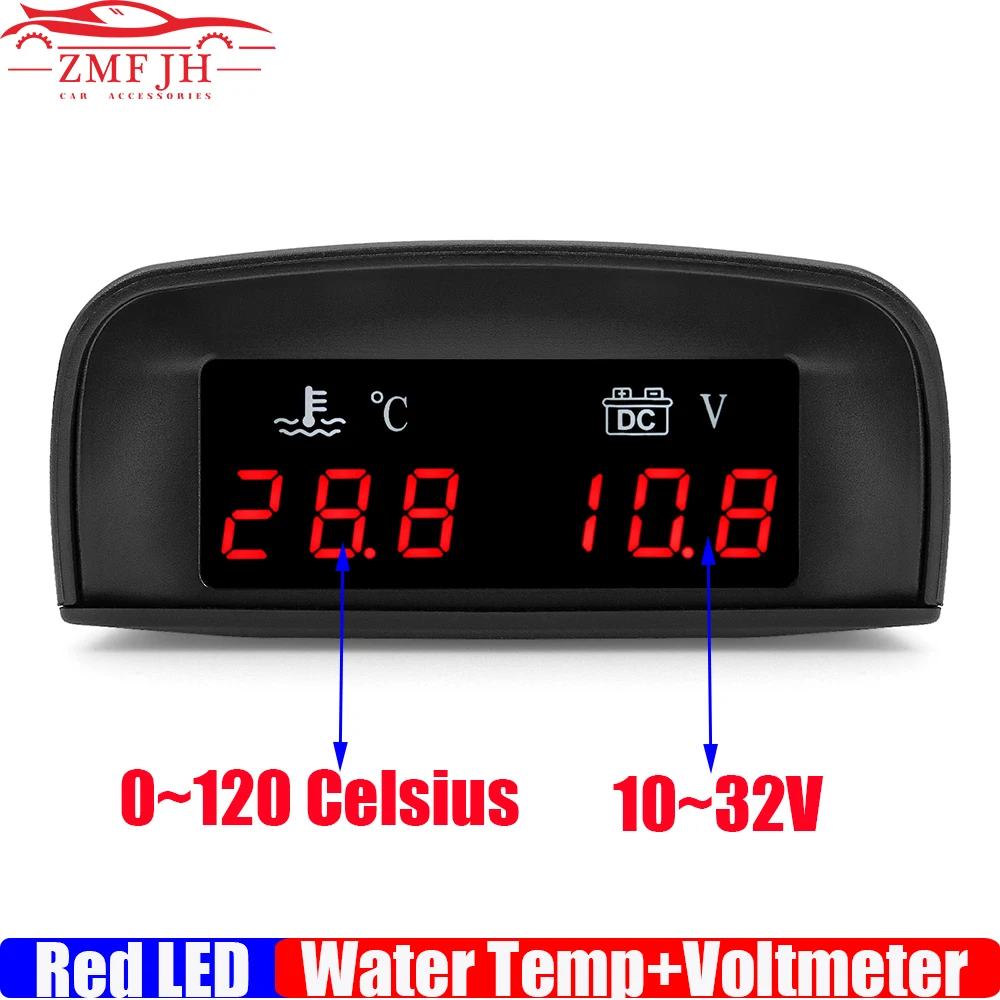 2-In-1-LCD-Meter-0-120-Celsius-Water-Temperature-Gauge-Voltmeter-Red ...