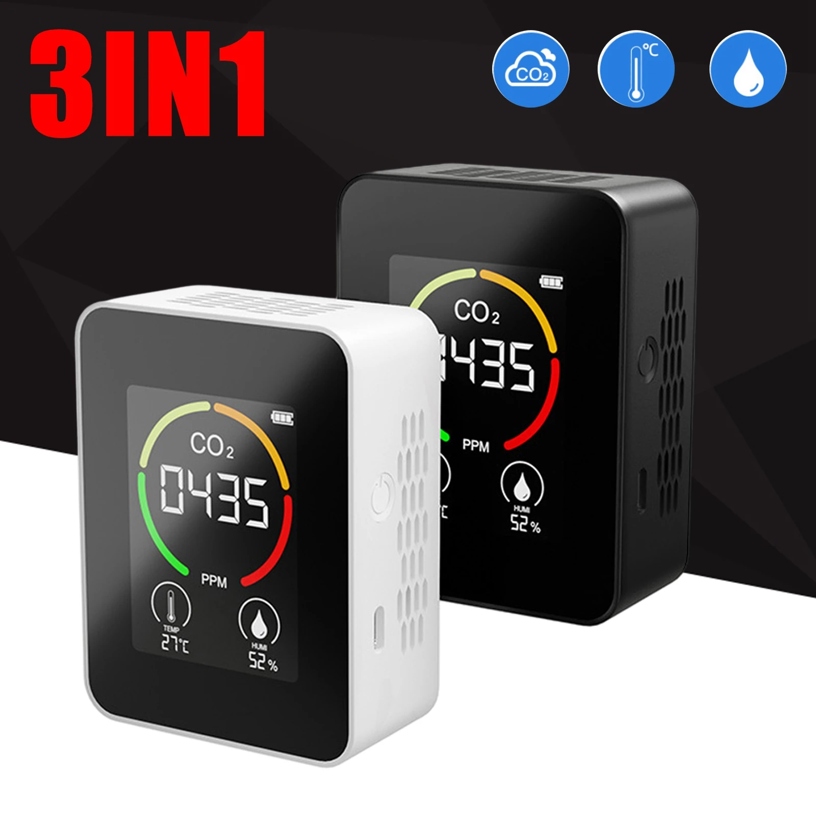 3 In 1 2.8 Inch Lcd Co2 Meter Air Quality Temperature Carbon Dioxide ...