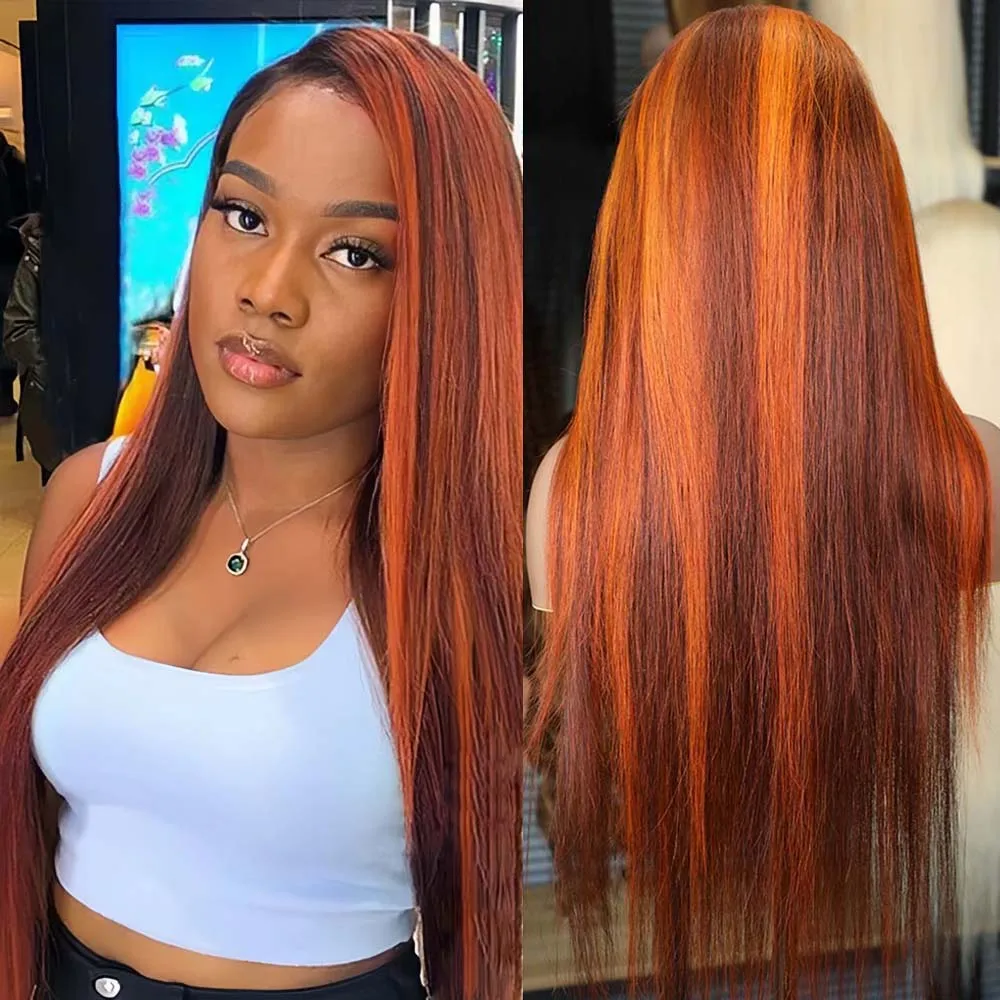 4-350-Highlight-Straight-Lace-Front-Wigs-Ginger-Orange-Brown-Piano ...