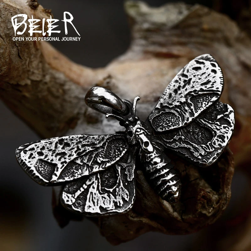 Beier-Death-Head-Skull-Butterfly-Moth-Pendant-necklace-For-Man ...
