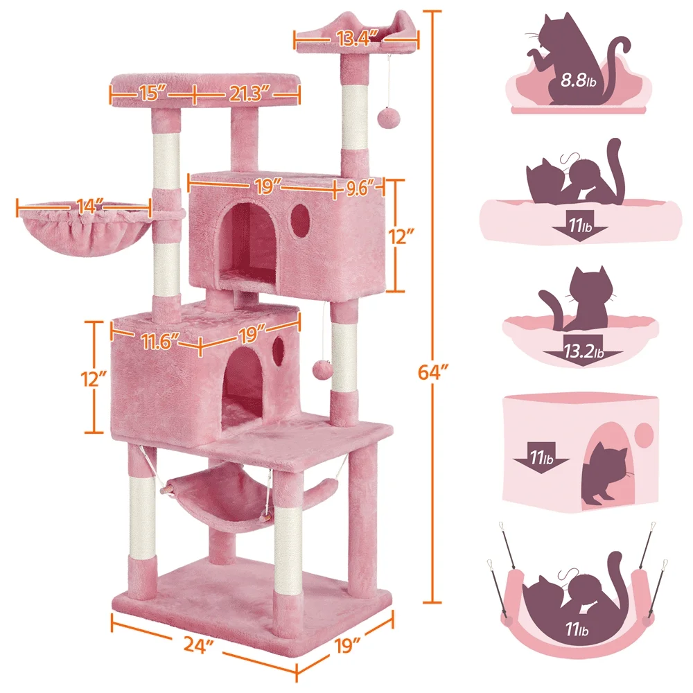 Pink Cat Tree with Condos and Scratching Posts – Mashoops Cat