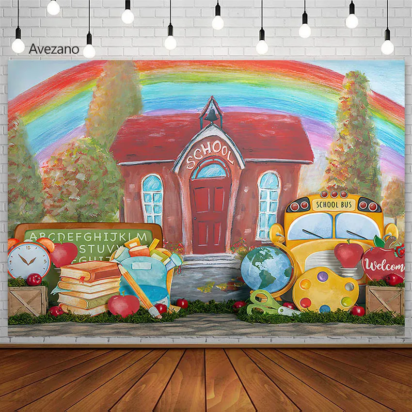 Avezano-Photography-Background-Back-to-School-Rainbow-Book-Globe ...