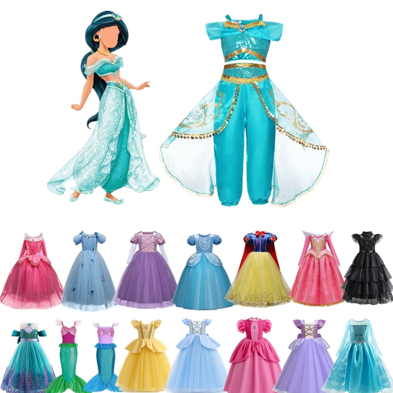 Jasmine-Princess-Dress-Elsa-Bella-Rapunzel-Sereia-Branca-de-neve ...