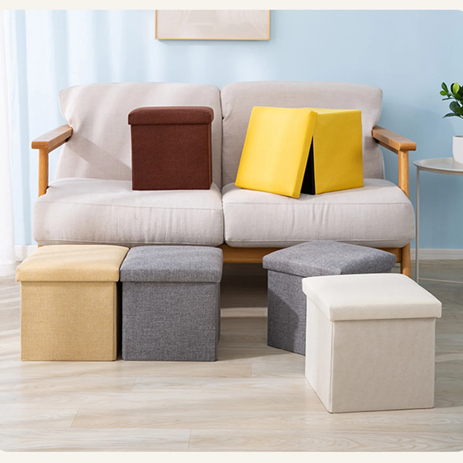 Multifunctional-Folding-Storage-Stool-Home-Solid-Color-Fabric-Cube-Seat ...