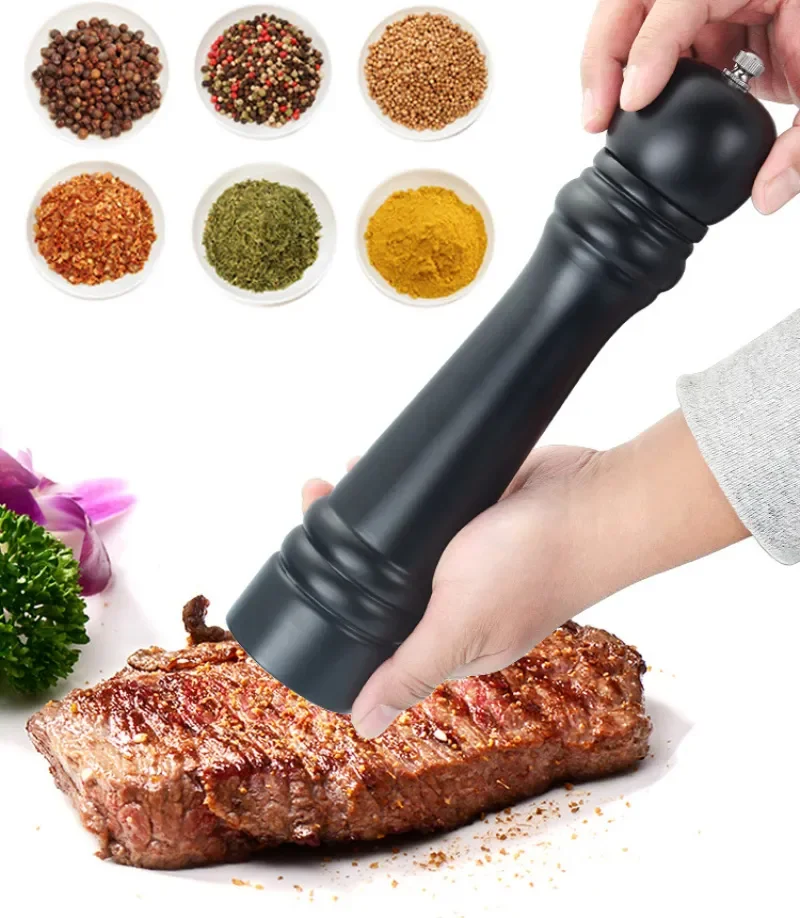 Solid Wooden Salt & Pepper Mill Oak Pepper Grinder Manual Pepper Powder ...