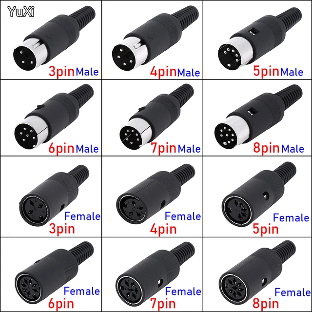 Male Female DIN Connectors Mini DIN Plug & Socket Connector Set - Male ...