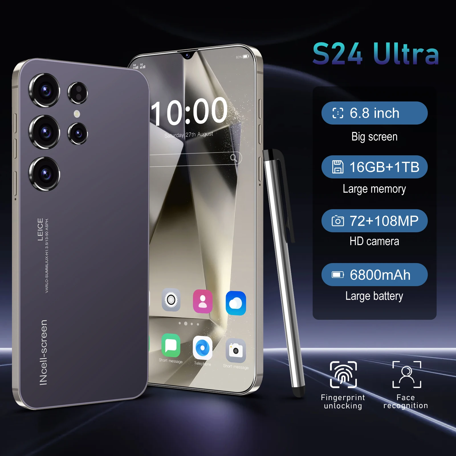 Smartphone-Android-S24Ultra-5G-6-8-Snapdragon-8-Gen2-celulares-680mAh ...