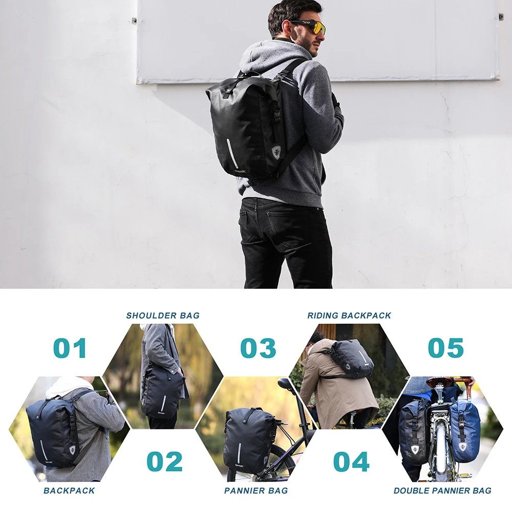 Rhinowalk X21668 Waterproof Bike Bag 20L Rear Rack Pannier Black Travel ...