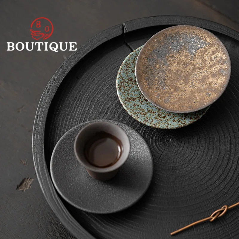 2pc/set Retro Coarse Pottery Coasters Elegant Teacup Base for Coffee ...