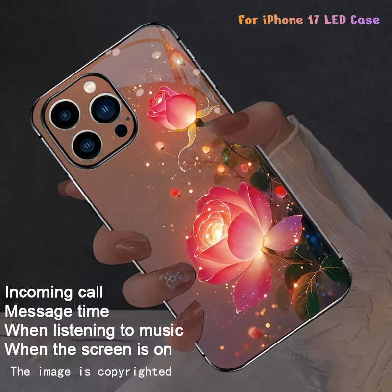 For iPhone 17 LED Lighting Phone Case Rose Sweet Dreams For iPhone 16 ...