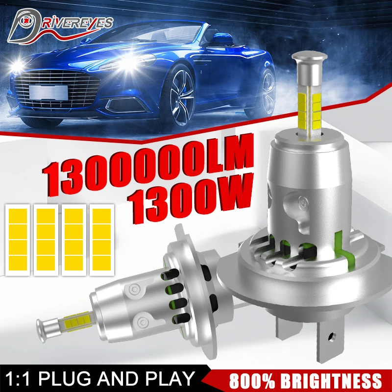 360 H7 LED Headlight 1300W Canbus Led Car Light 4 Sided 9084 CSP Chip ...