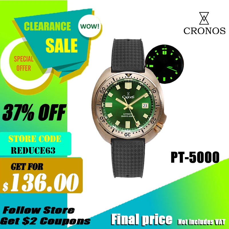 Cronos-Turtle-Diver-Men-s-Watches-Bronze-Automatic-PT5000-Movment-Rotating-Bezel-Sapphire ...