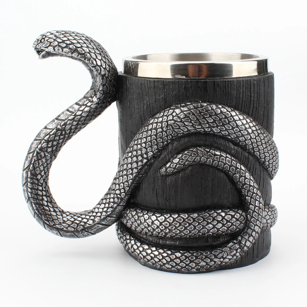 Stainless Steel Cobra Mug Creative Resin 3D Snake Coffee Cup Medieval ...
