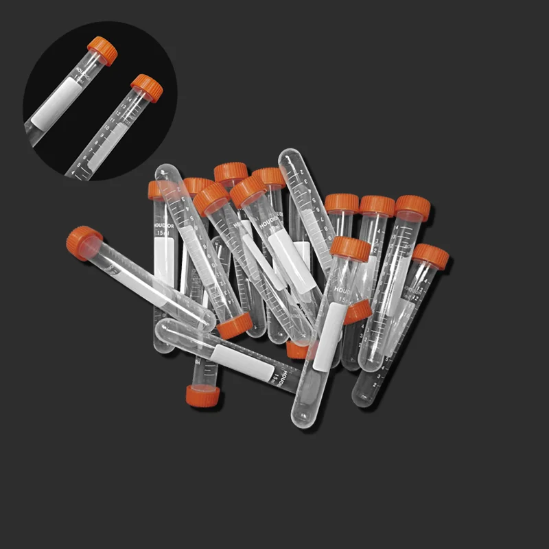 50Pcs 15ml Screw Cap Round Bottom Centrifuge Tube Plastic Reagent Vial ...