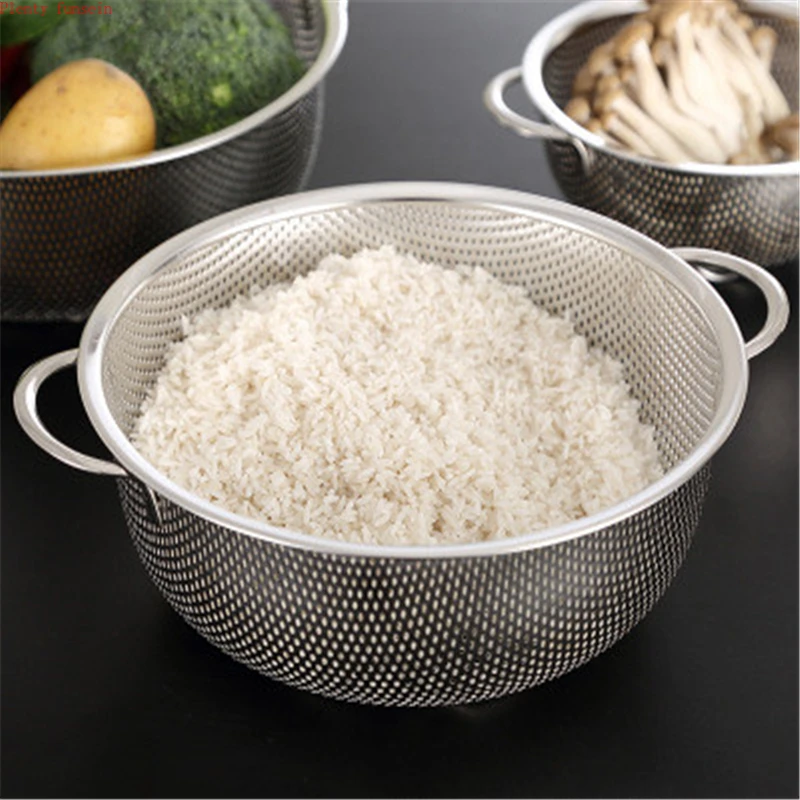 Stainless steel tight hole washing rice sifter double ears fruit ...