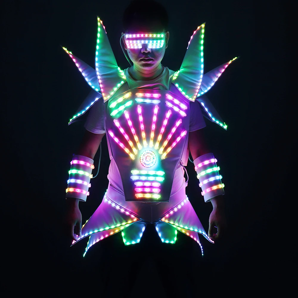 Disfraz-de-Robot-de-baile-con-luz-LED-traje-de-Robot-de-cuero-blanco-y ...