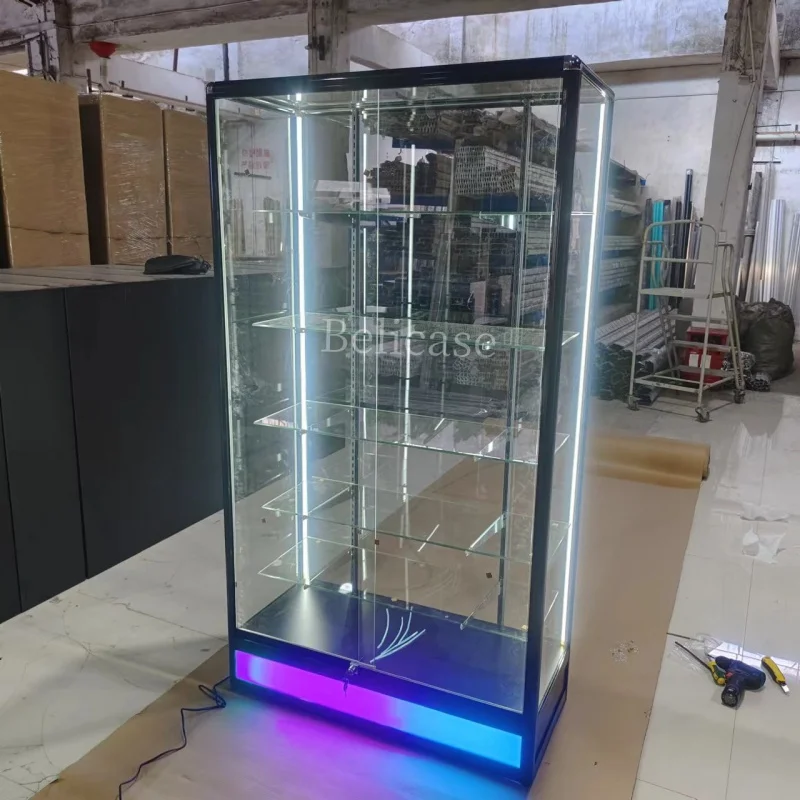 custom-Smoke-Shop-Decor-Aluminum-Frame-Showcases-with-Running-Light ...