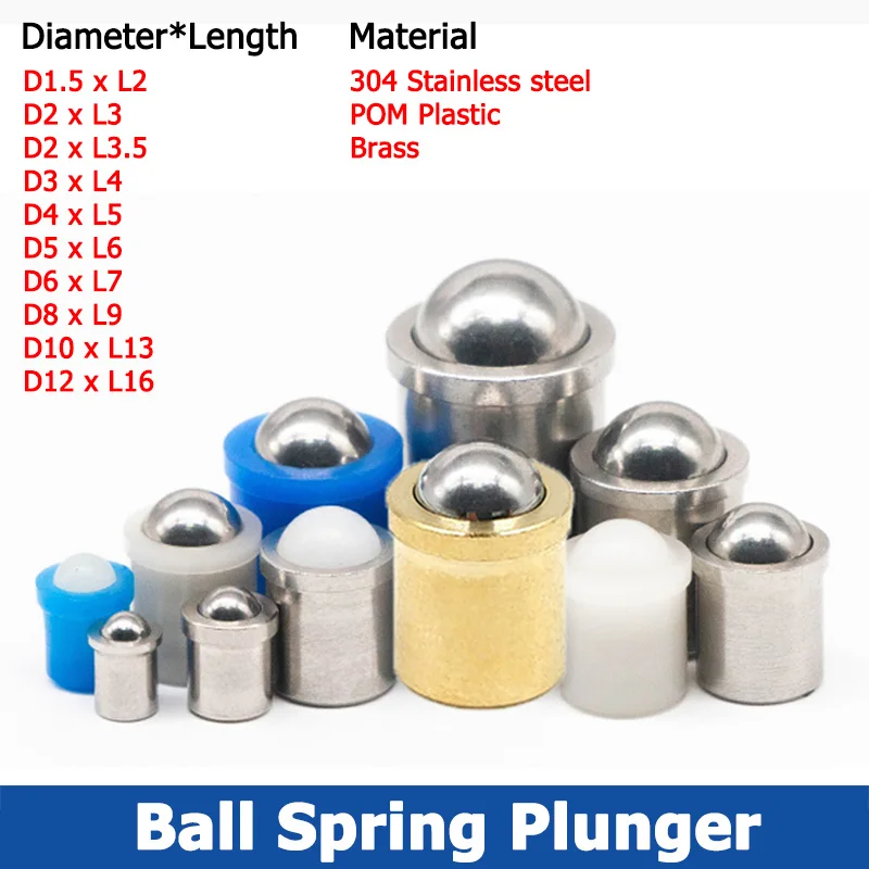 1-50pcs Ball Plungers 2/3/4/5/6/8/10-16mm 304 Stainless Steel/POM/Brass ...