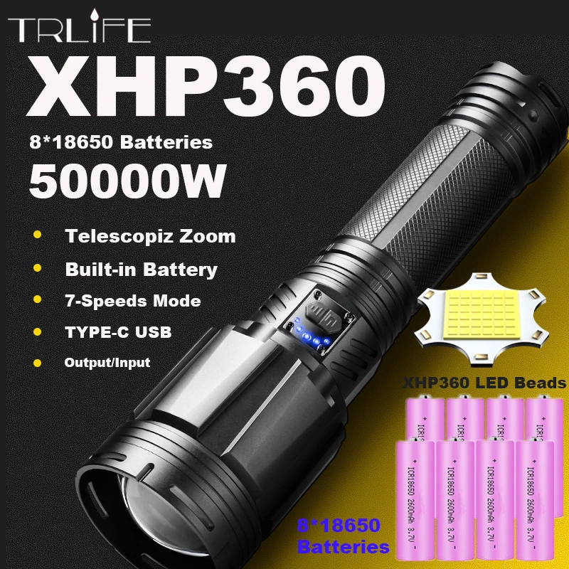 50000W-Most-Powerful-LED-Flashlight-XHP360-USB-Lanterna-Long-Shot ...