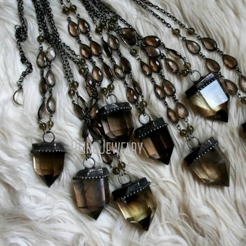 10pcs-Crystal-Point-Halloween-Necklace-Women-Smoky-Quartz-Pendulum ...